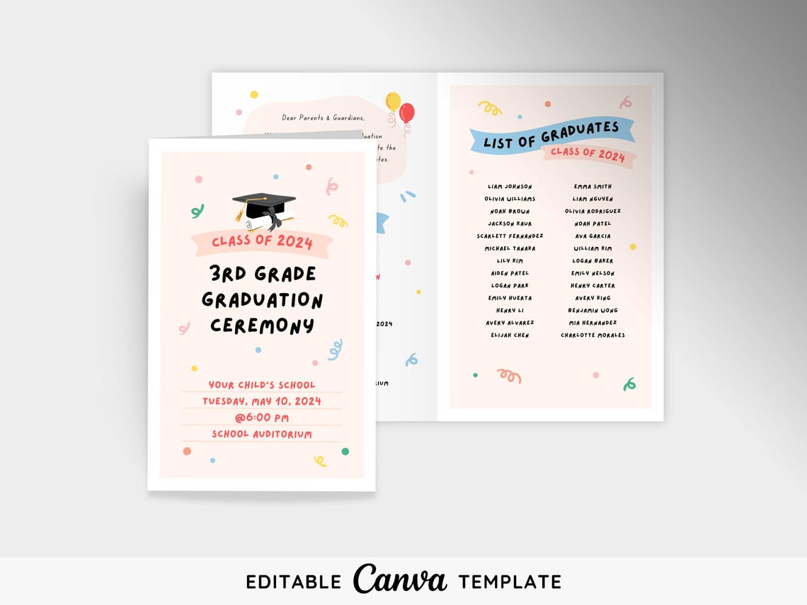Editable Graduation Program Template | Printable Ceremony Program ...