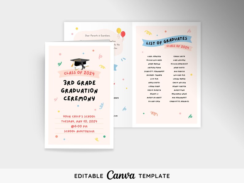 Editable Graduation Program Template | Printable Ceremony Program ...