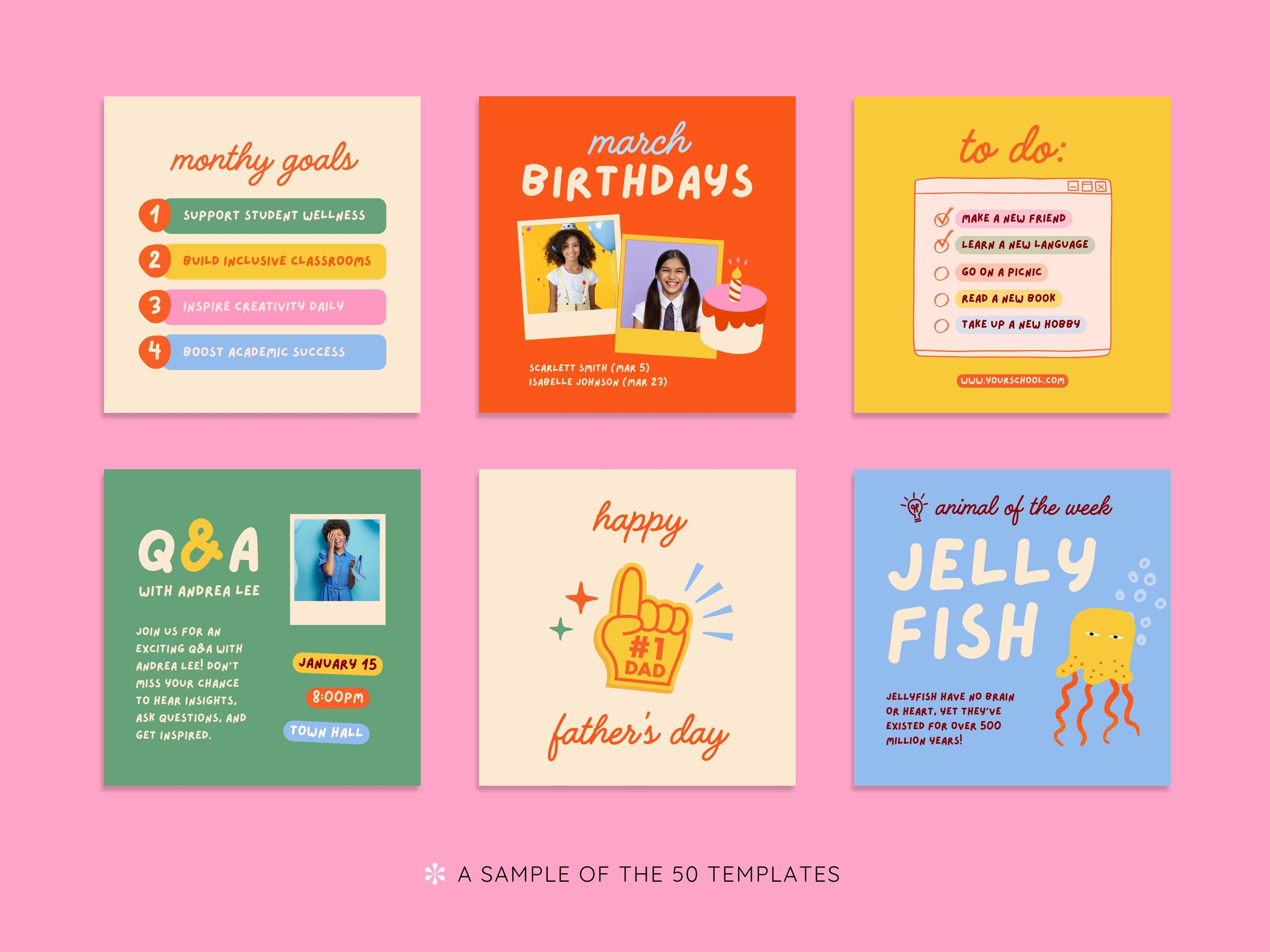 50 Bold and Colorful Teacher Instagram Post Templates | Education ...