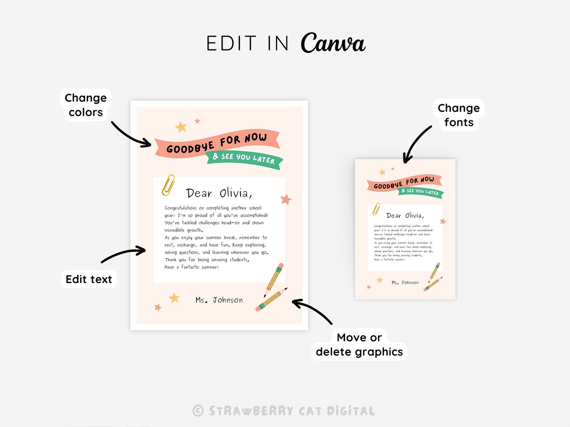 Teacher Goodbye Letter to Students Template Teacher End of School ...