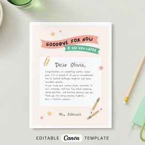 Teacher Goodbye Letter to Students Template Teacher End of School ...