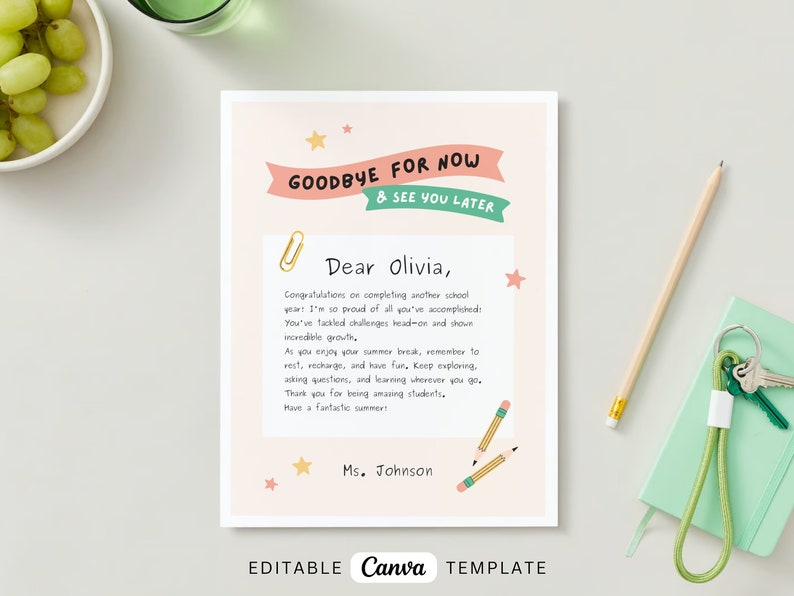 Teacher Goodbye Letter to Students Template Teacher End of School ...