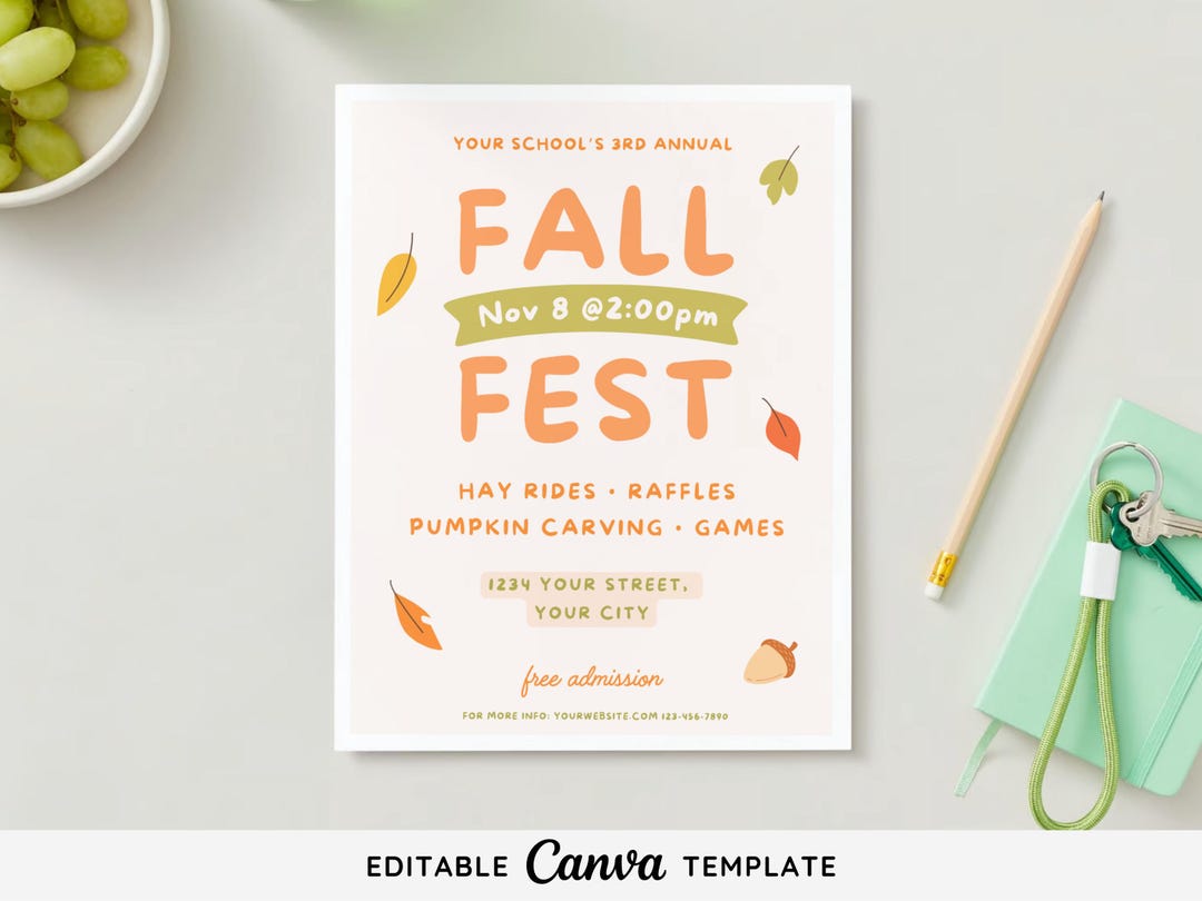 Editable Fall Fest Flyer Template | Fall Events | Editable Fall Harvest ...