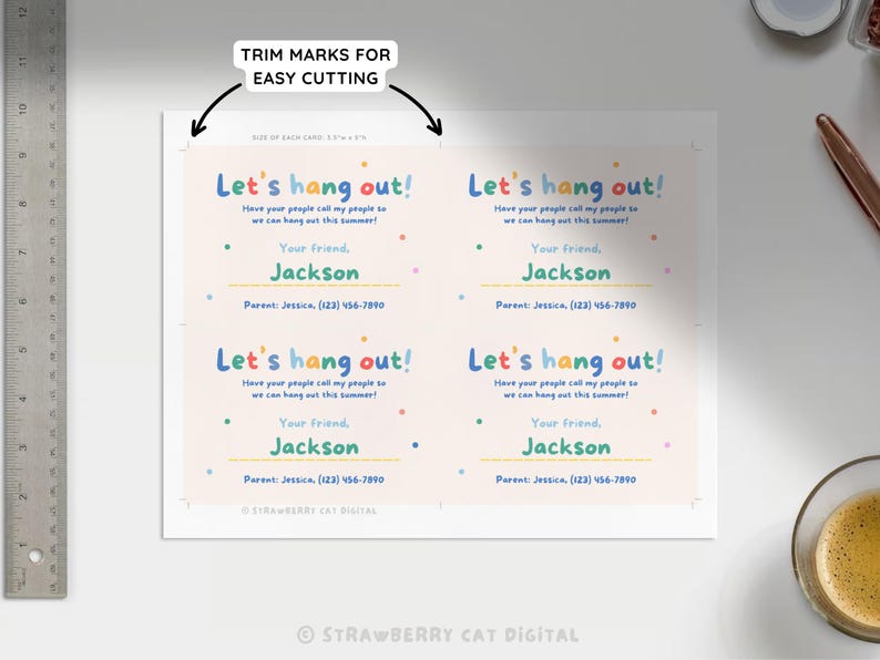 Editable Playdate Contact Cards Template | Kids Contact Card | End of ...