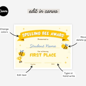 Editable Spelling Bee Certificate Template | Congrats Achievement ...