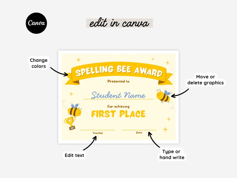 Editable Spelling Bee Certificate Template | Congrats Achievement ...