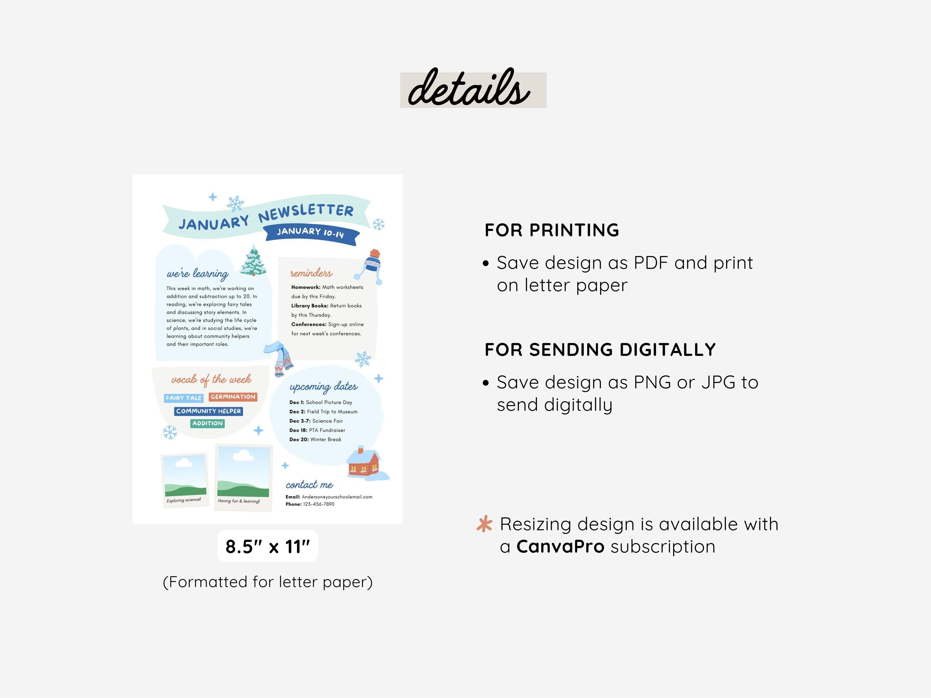 Editable January Newsletter Canva Template | Winter Newsletter Monthly ...