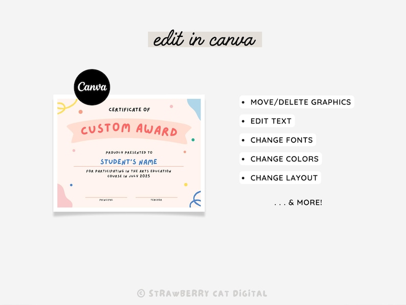 Custom Award Certificate Canva Template Bundle | Editable Digital ...