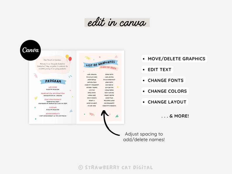 Editable Graduation Program Template | Printable Ceremony Program ...