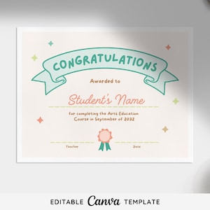 Editable Congratulations Certificate Canva Template | Congrats ...