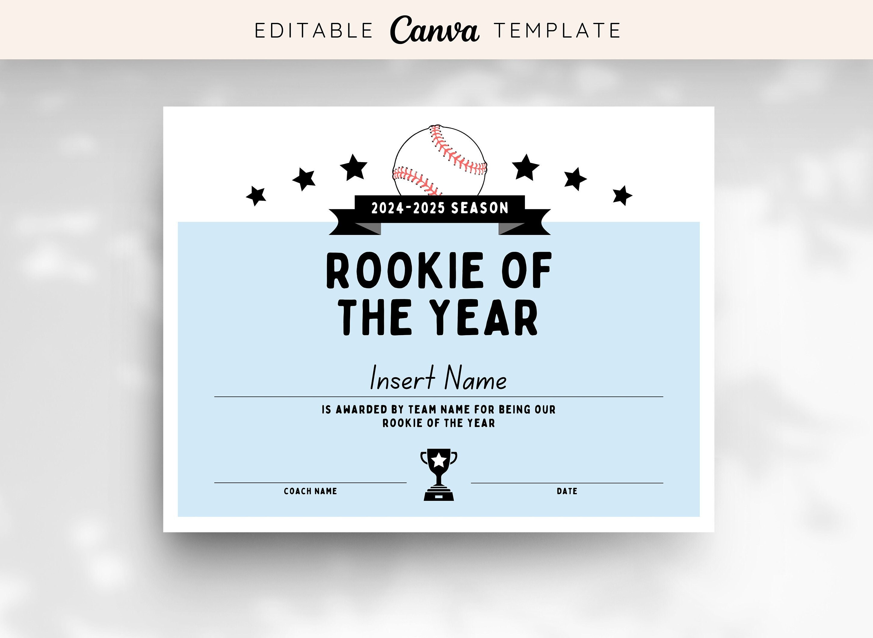Editable Baseball Certificate End of Season Award Canva Template ...