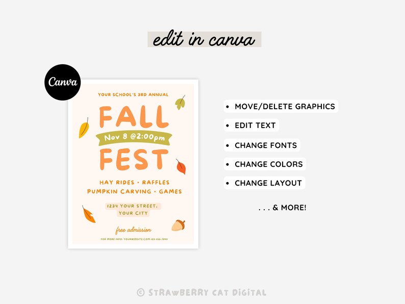 Editable Fall Fest Flyer Template | Fall Events | Editable Fall Harvest ...