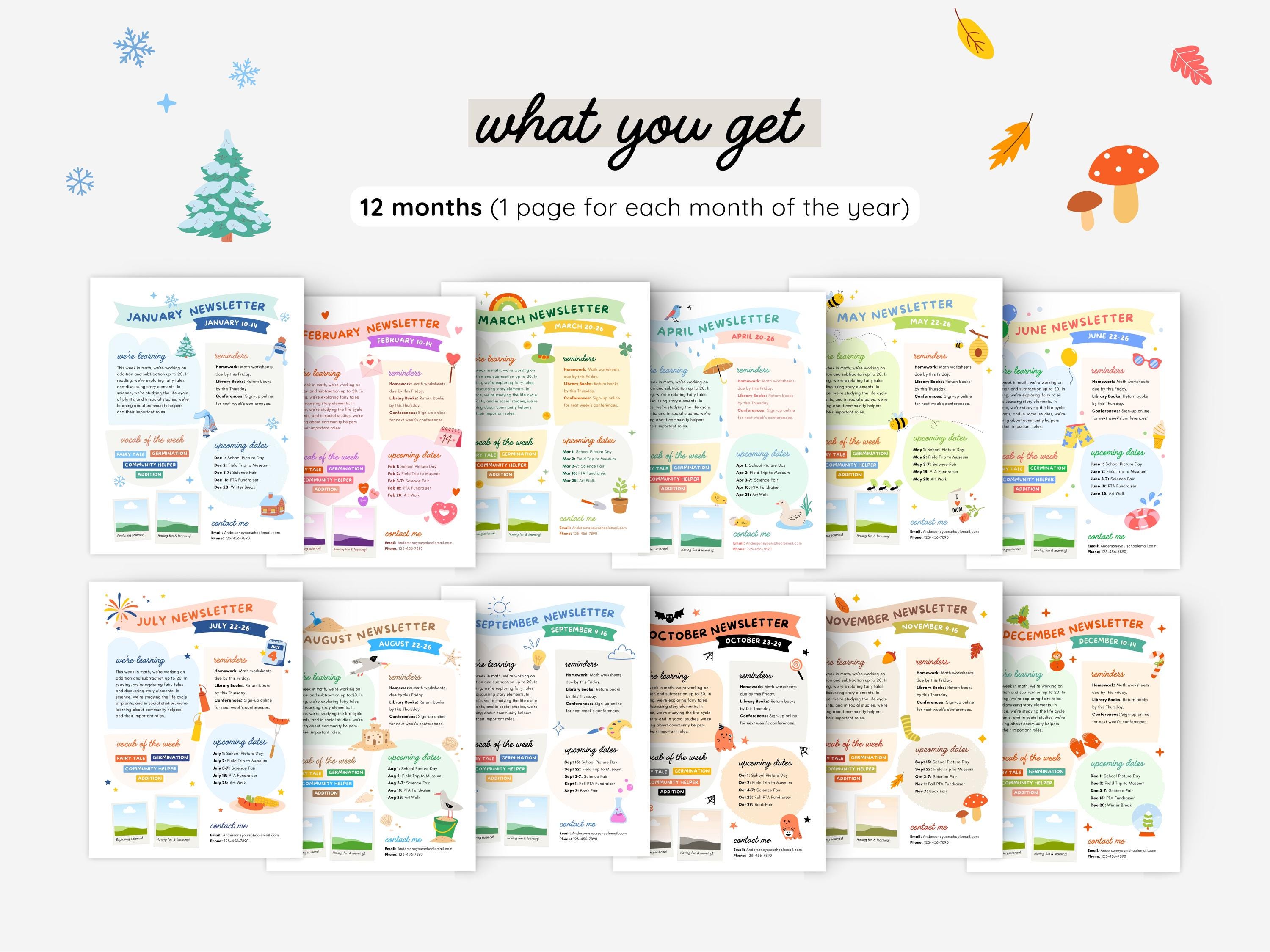 Editable 12 Month Newsletter Bundle Template | Monthly Newsletter ...