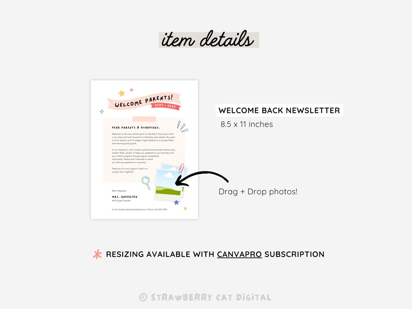 Editable Welcome Back Letter Canva Template | Teacher Introduction ...