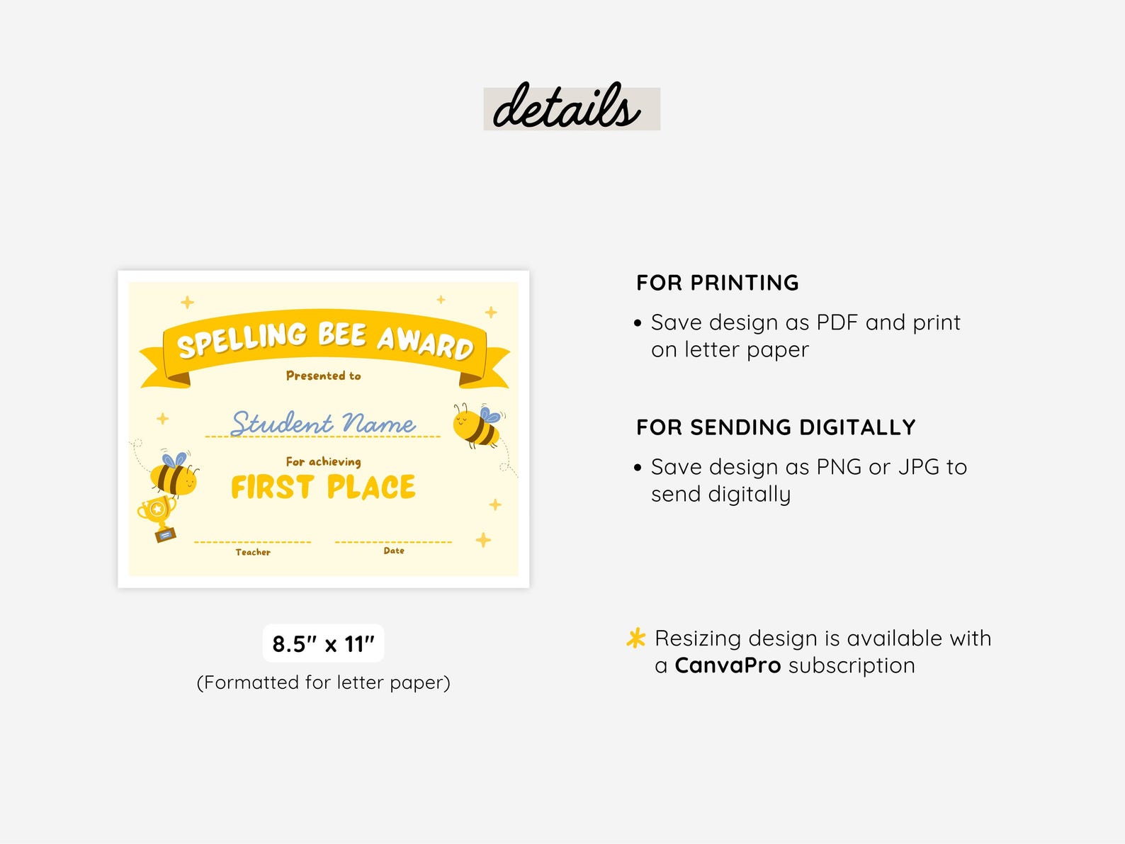 Editable Spelling Bee Certificate Template | Congrats Achievement ...