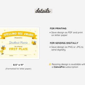 Editable Spelling Bee Certificate Template | Congrats Achievement ...