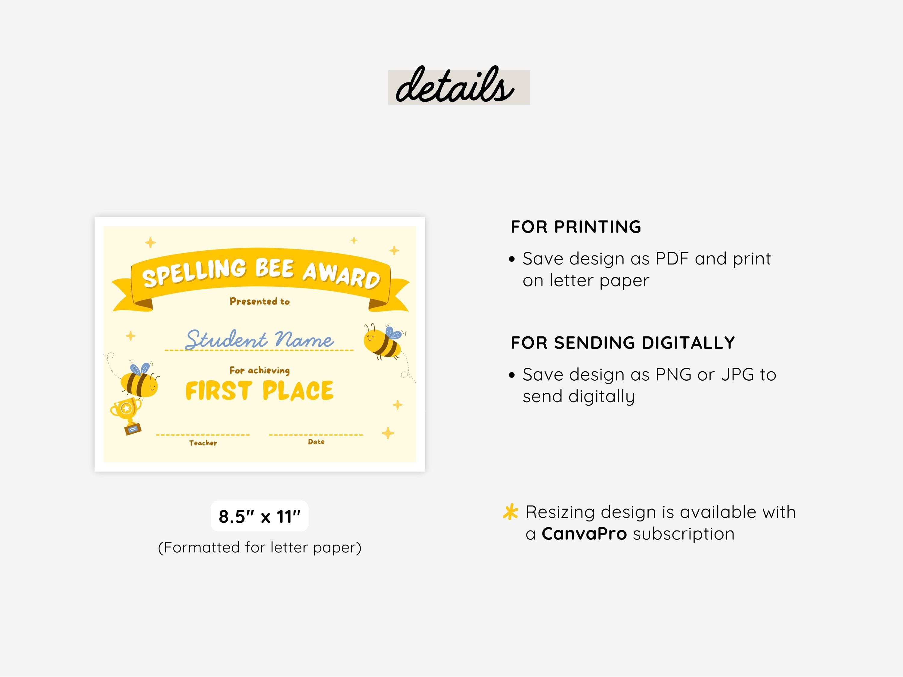 Editable Spelling Bee Certificate Template | Congrats Achievement ...