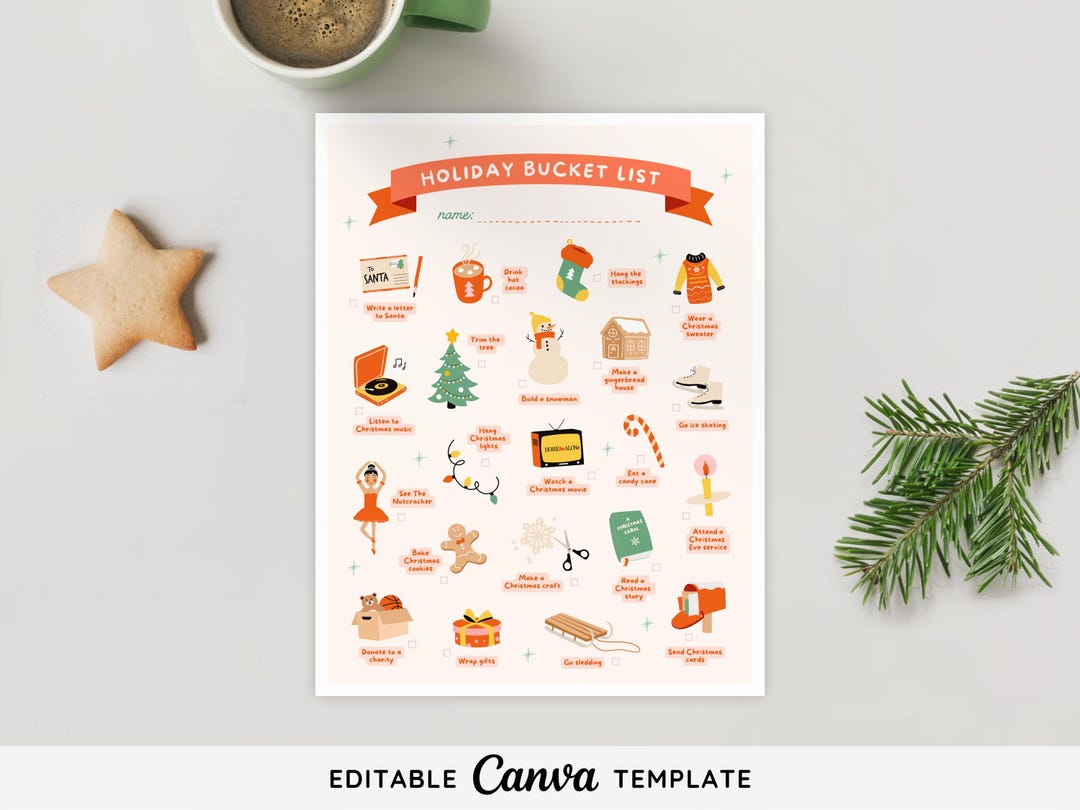 Holiday Bucket List Printable | Editable Christmas Bucket List | Winter ...