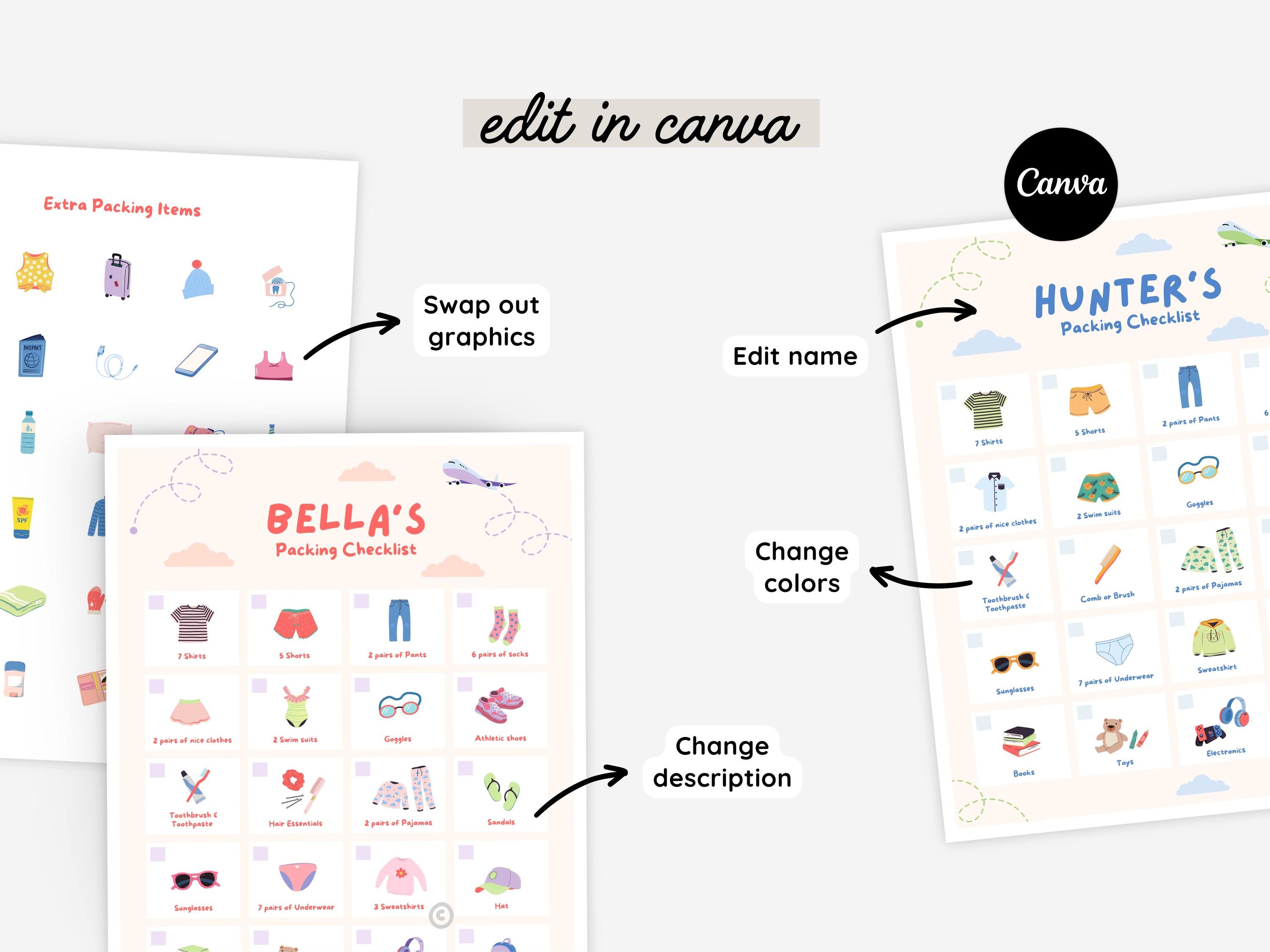 Editable Packing List for Kids Template Kids Visual Packing List Summer ...