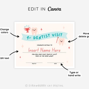 Editable First Dentist Visit Certificate Template | Canva Template ...