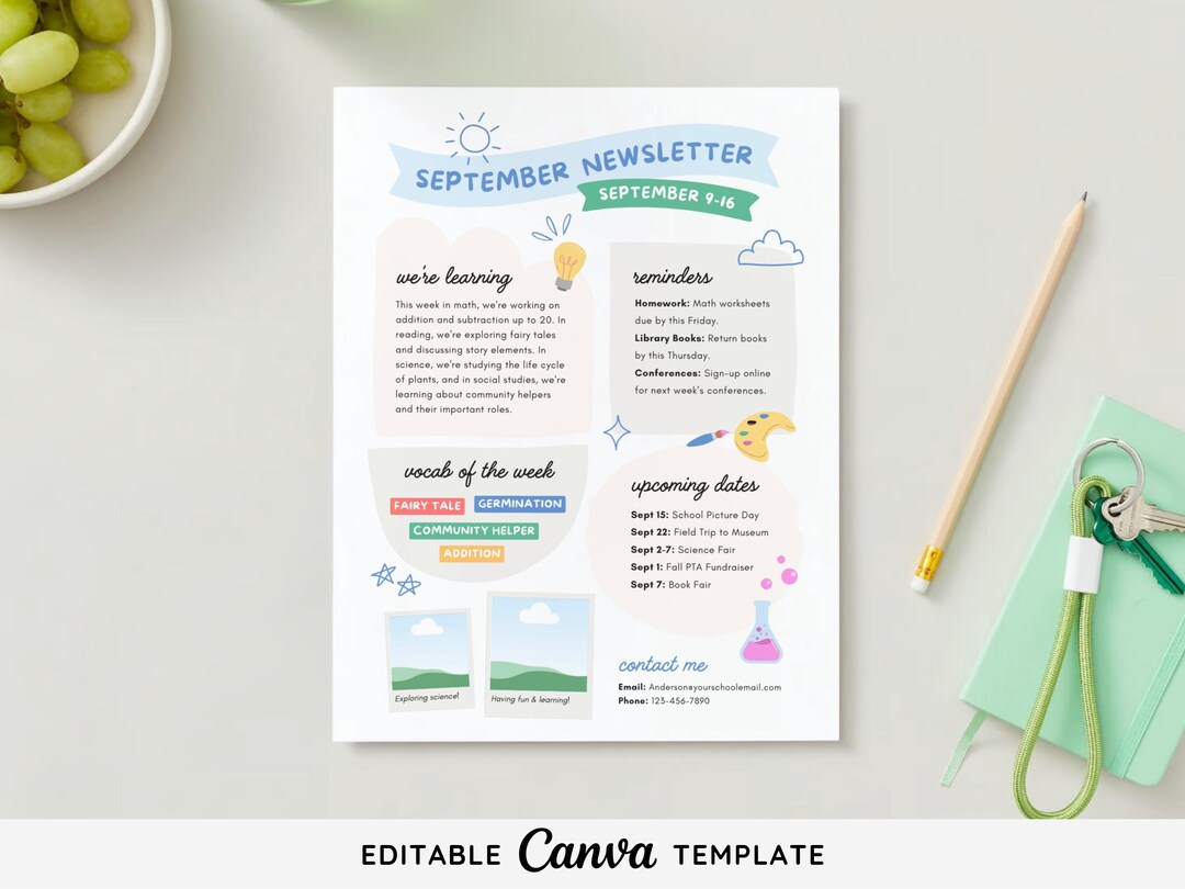 Editable September Newsletter Canva Template | Fall Newsletter Monthly ...