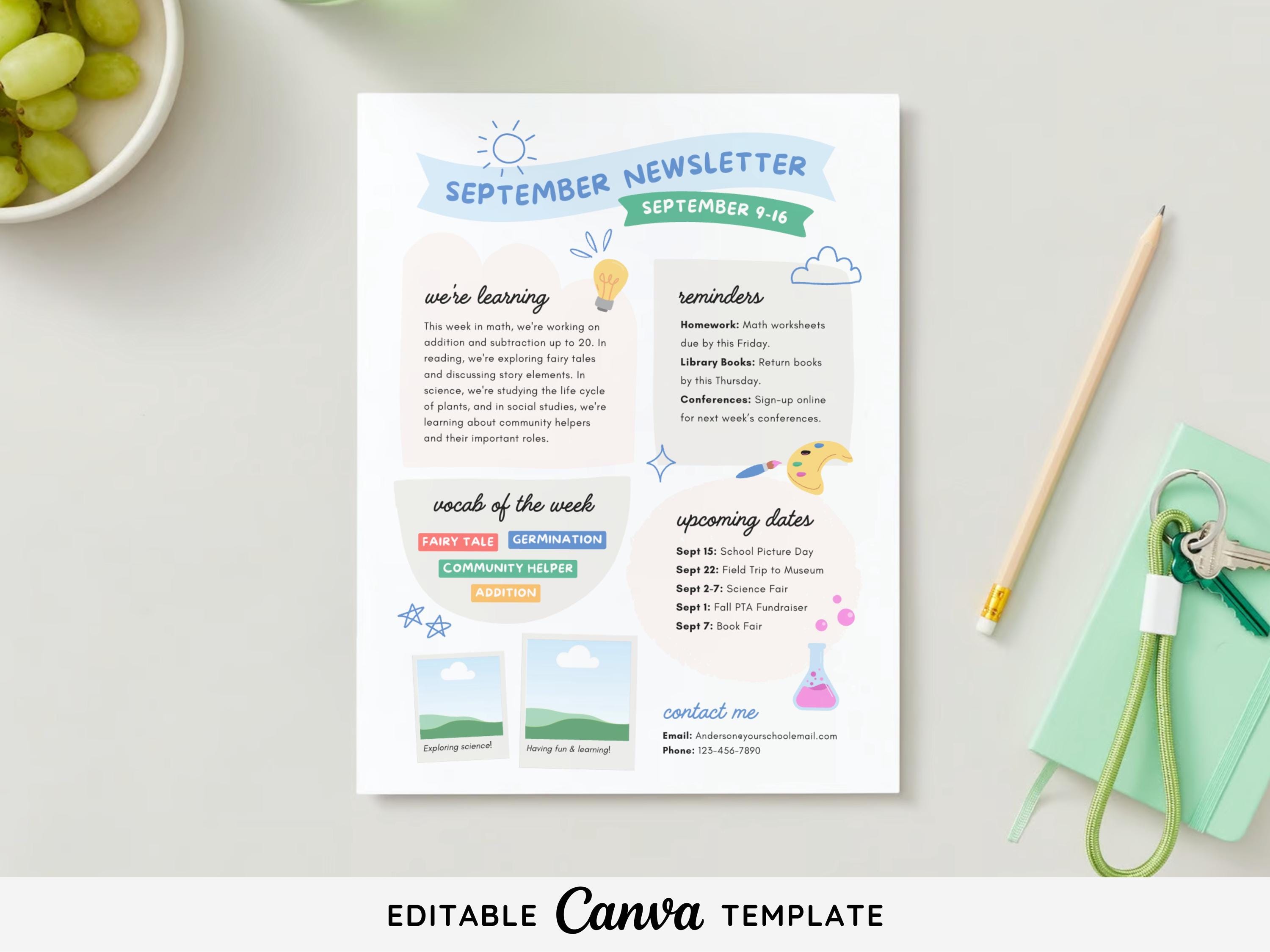 Editable September Newsletter Canva Template | Fall Newsletter Monthly ...