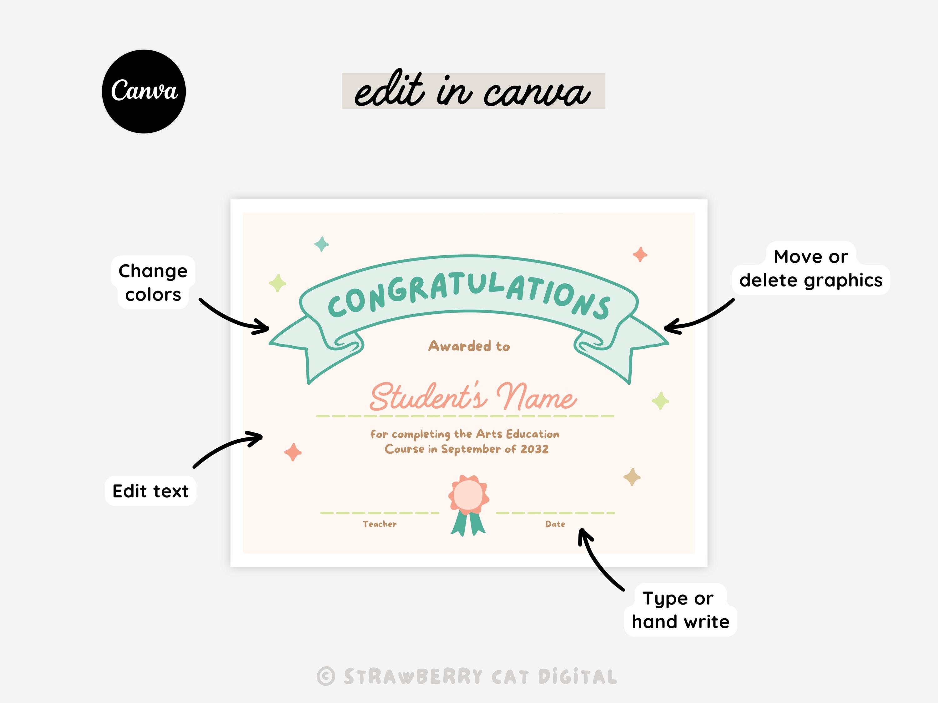 Editable Congratulations Certificate Canva Template | Congrats ...