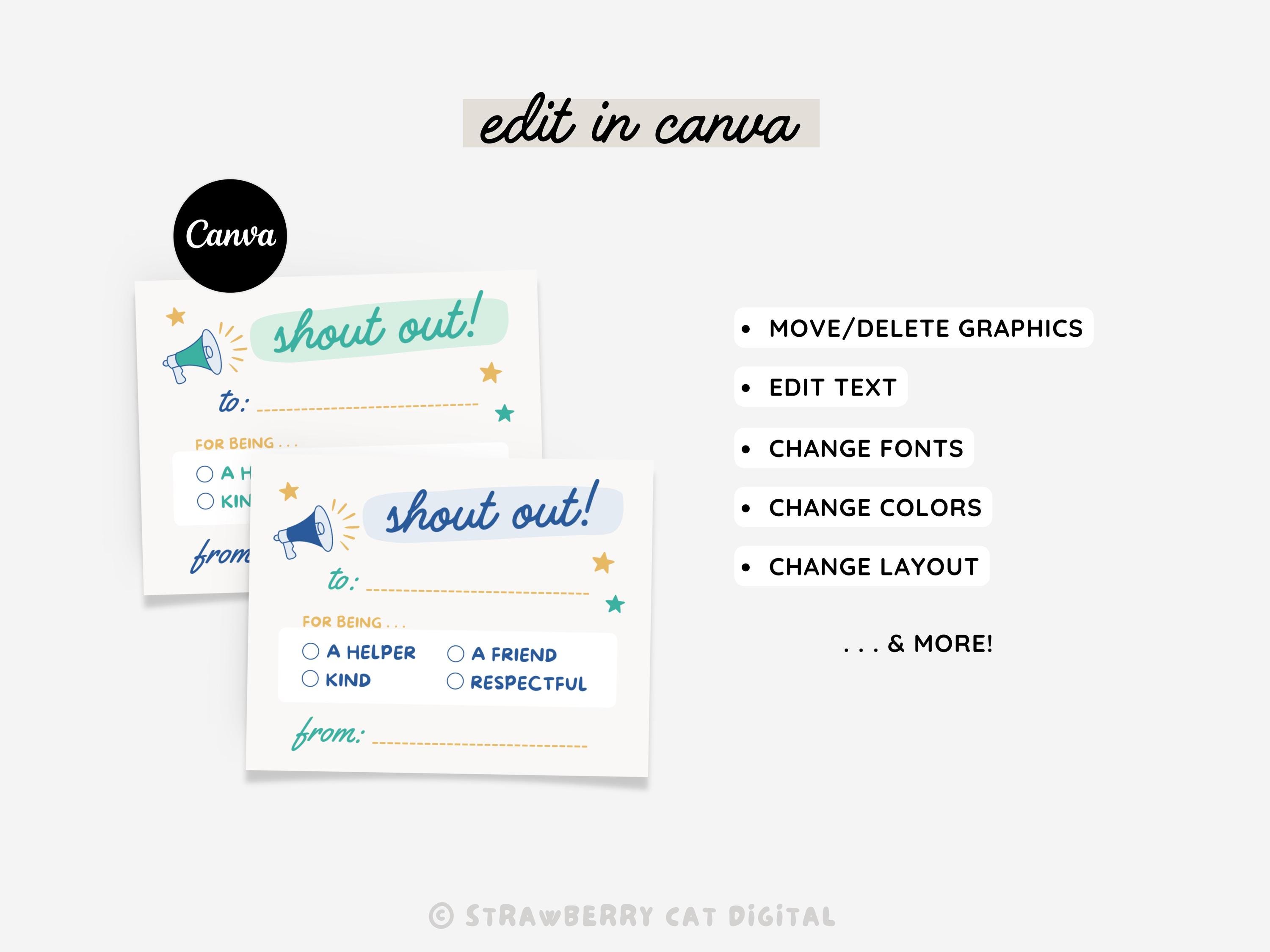 Editable Shout Out Cards Template for Students | Teacher Mail | Good ...