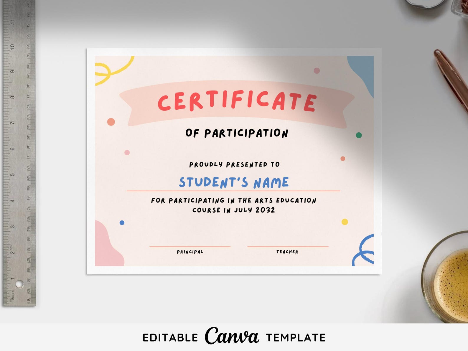 Student Participation Certificate Canva Template | Editable Digital ...