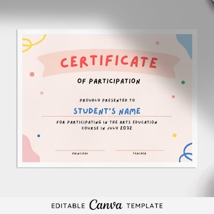 Student Participation Certificate Canva Template | Editable Digital ...
