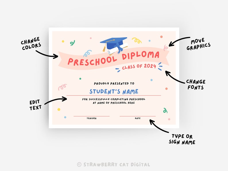 Editable Preschool Diploma Printable Graduation Certificate Canva ...