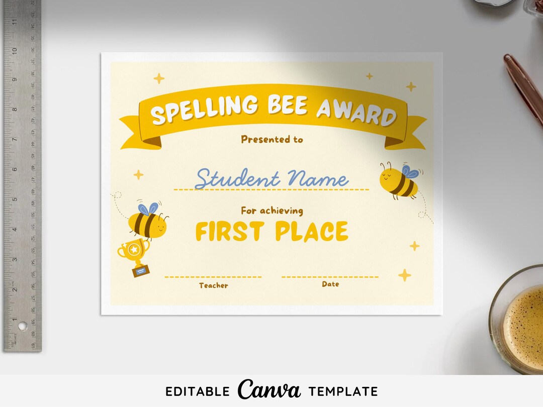 Editable Spelling Bee Certificate Template | Congrats Achievement ...