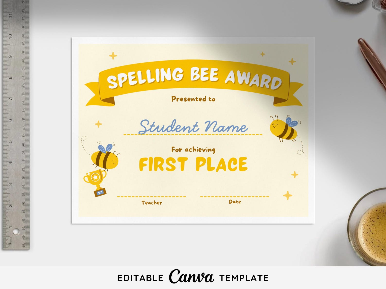Editable Spelling Bee Certificate Template | Congrats Achievement ...