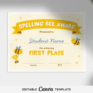 Editable Spelling Bee Certificate Template | Congrats Achievement ...