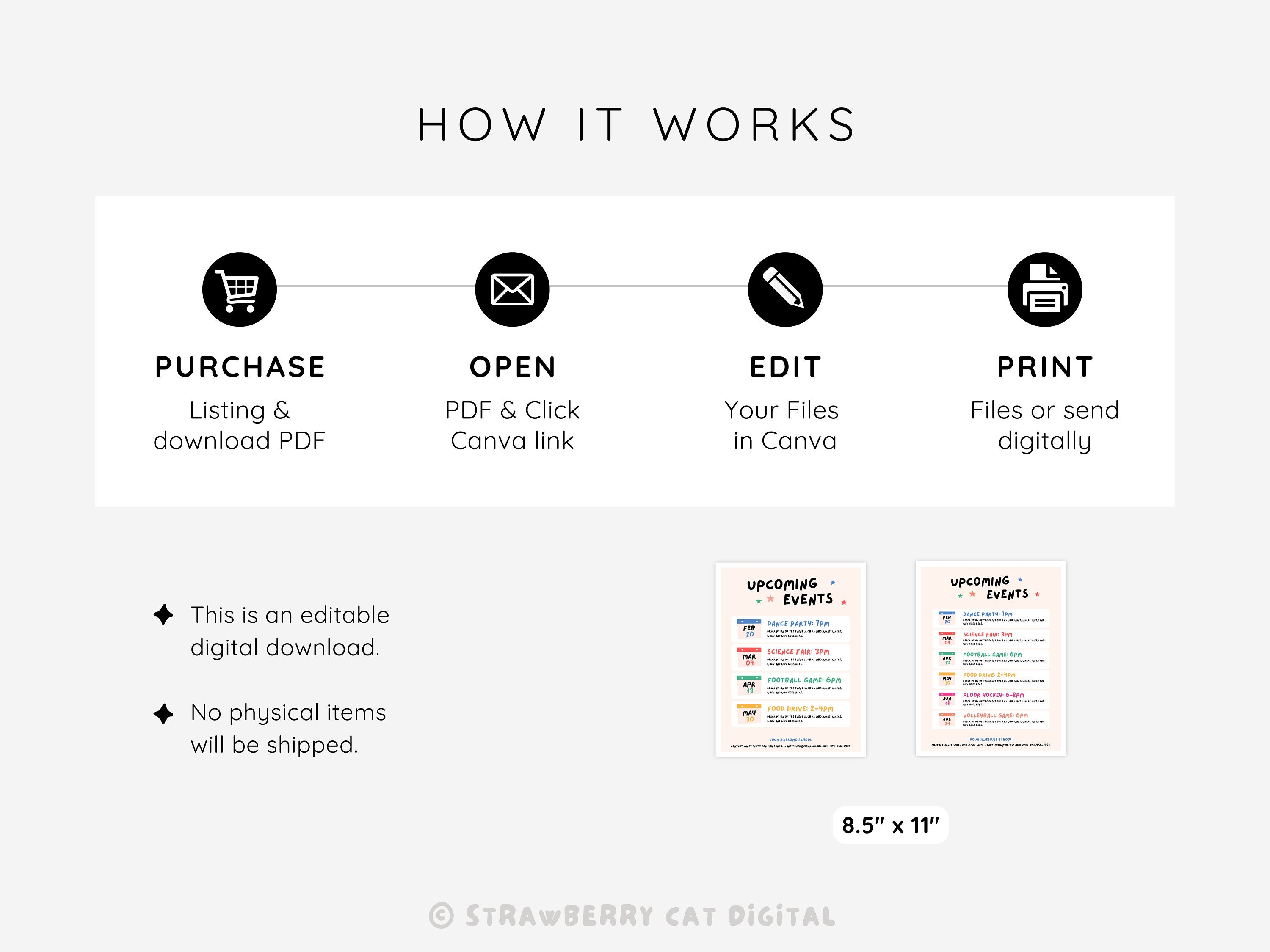 Editable Upcoming Events School Canva Template Digital Flier Calendar ...