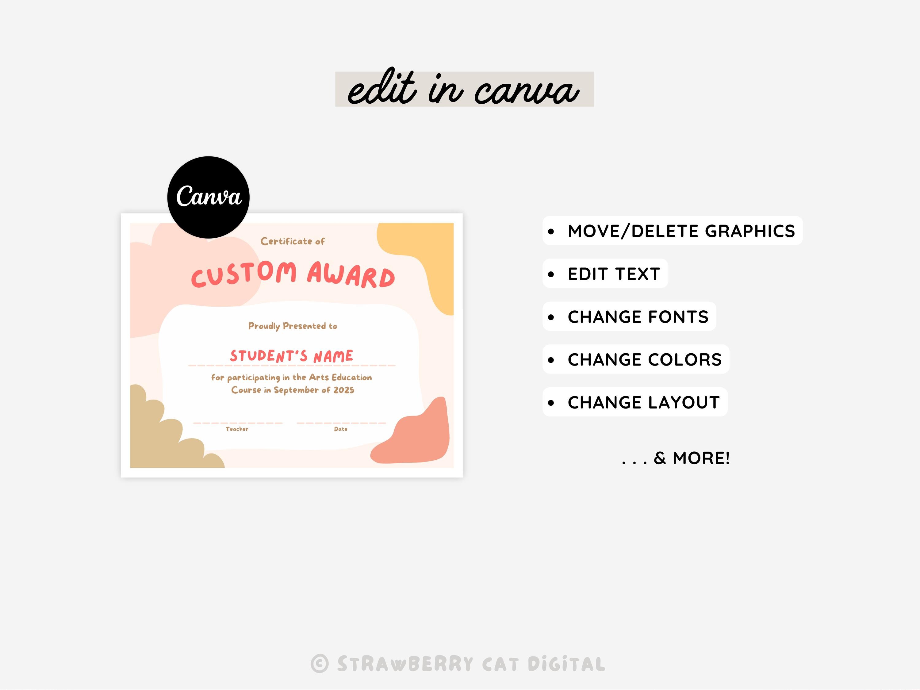 Custom Award Certificate Canva Template Bundle | Editable Digital ...