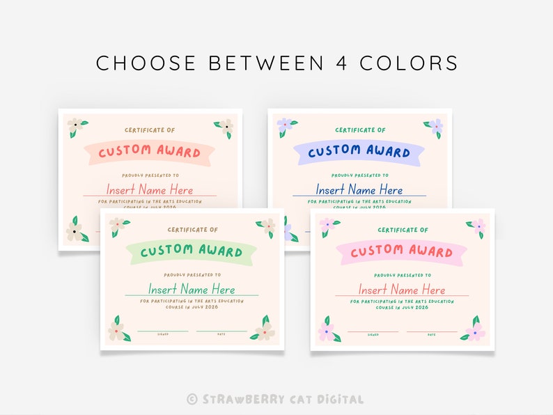 Custom Award Certificate Floral Canva Template Bundle Editable Digital ...