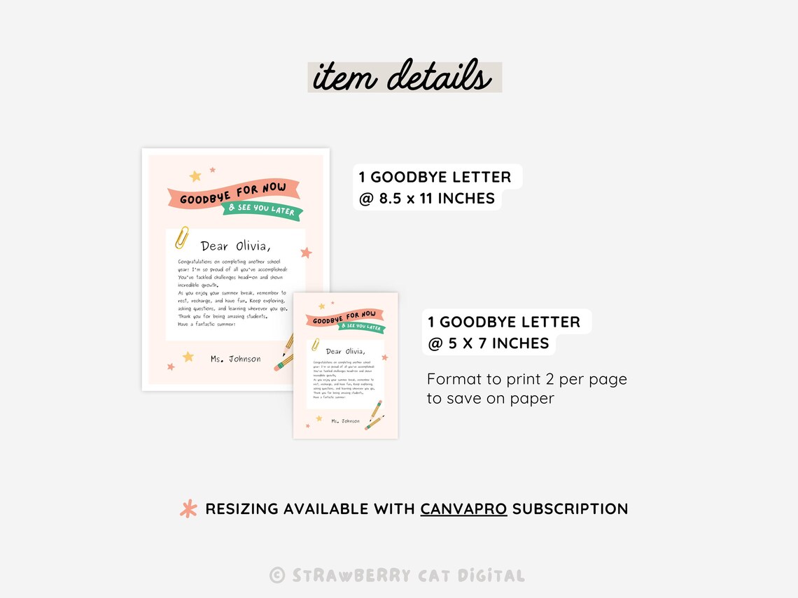 Teacher Goodbye Letter to Students Template | Teacher End of School ...