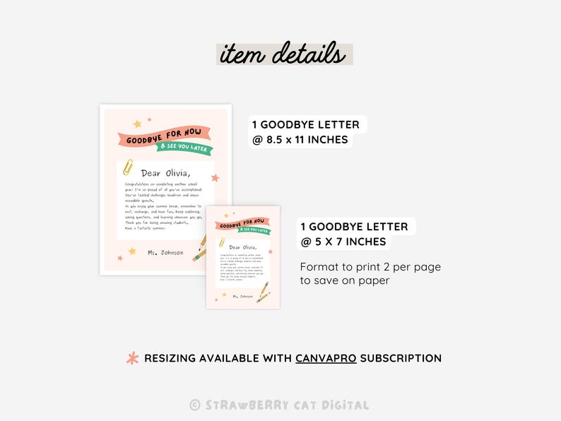 Teacher Goodbye Letter to Students Template | Teacher End of School ...