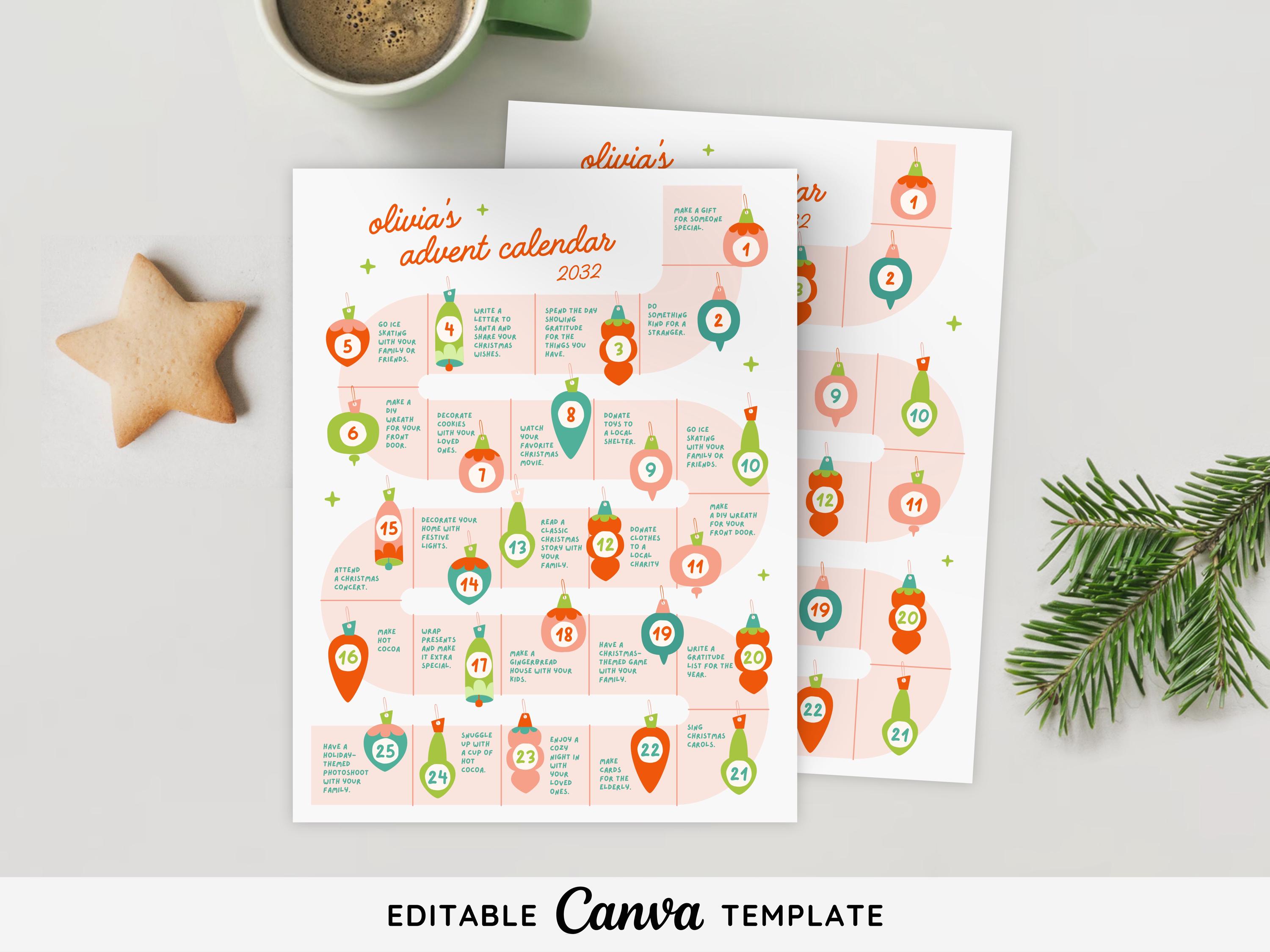 Editable Advent Calendar Template | Printable Advent Calendar for Kids ...