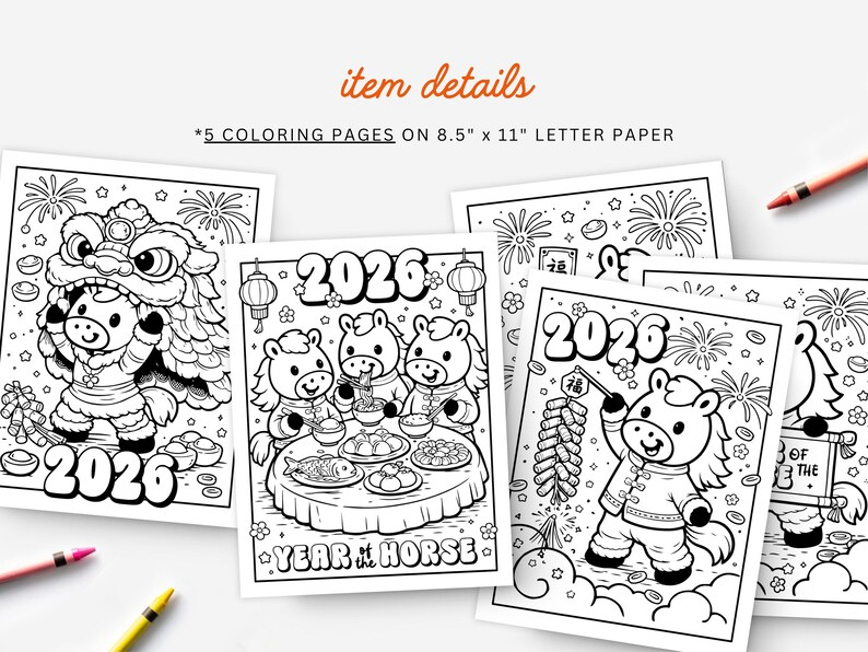 Printable Lunar New Year 2026 Coloring Pages, Year of the Horse 2026 ...