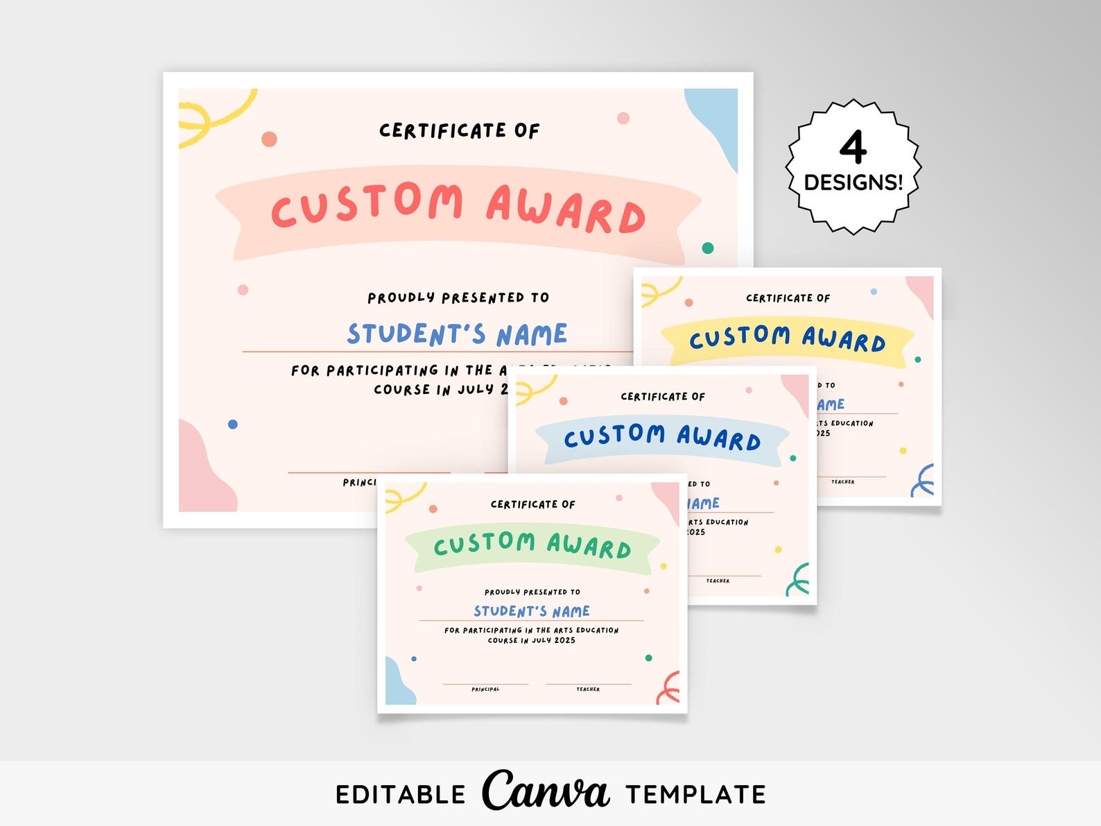 Custom Award Certificate Canva Template Bundle | Editable Digital ...