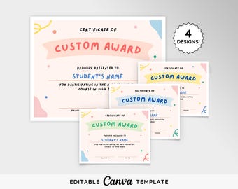 Custom Award Certificate Canva Template Bundle | Editable Digital ...