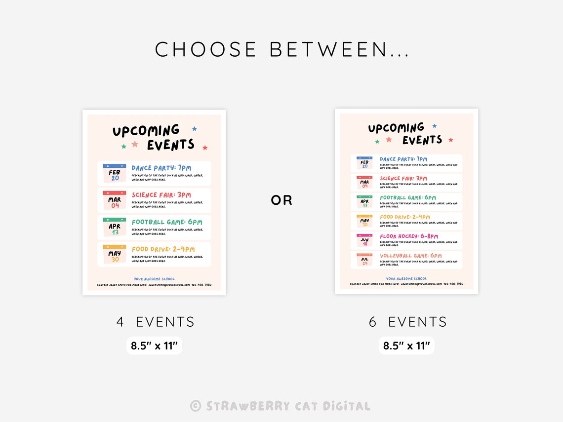 Editable Upcoming Events School Canva Template Digital Flier Calendar ...