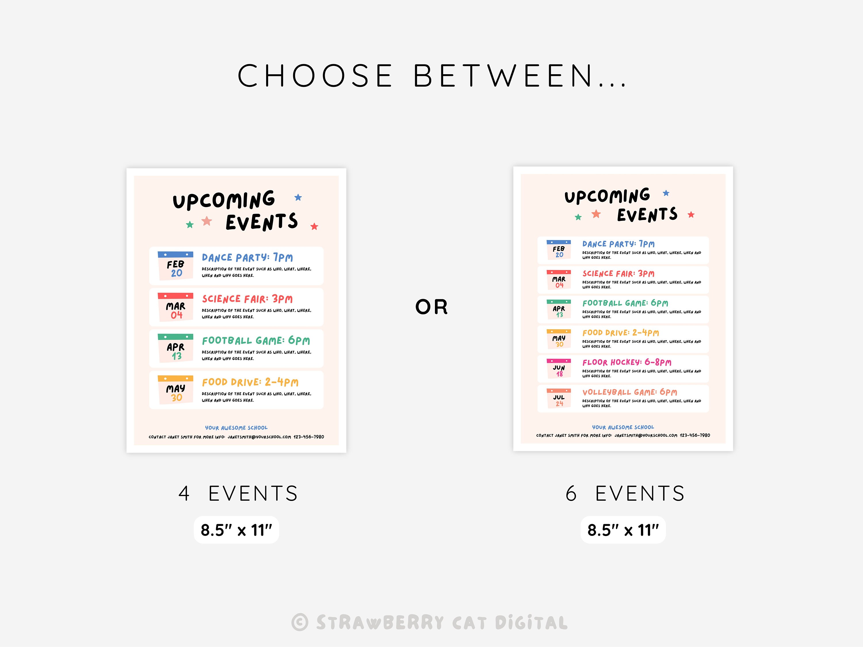 Editable Upcoming Events School Canva Template Digital Flier Calendar ...