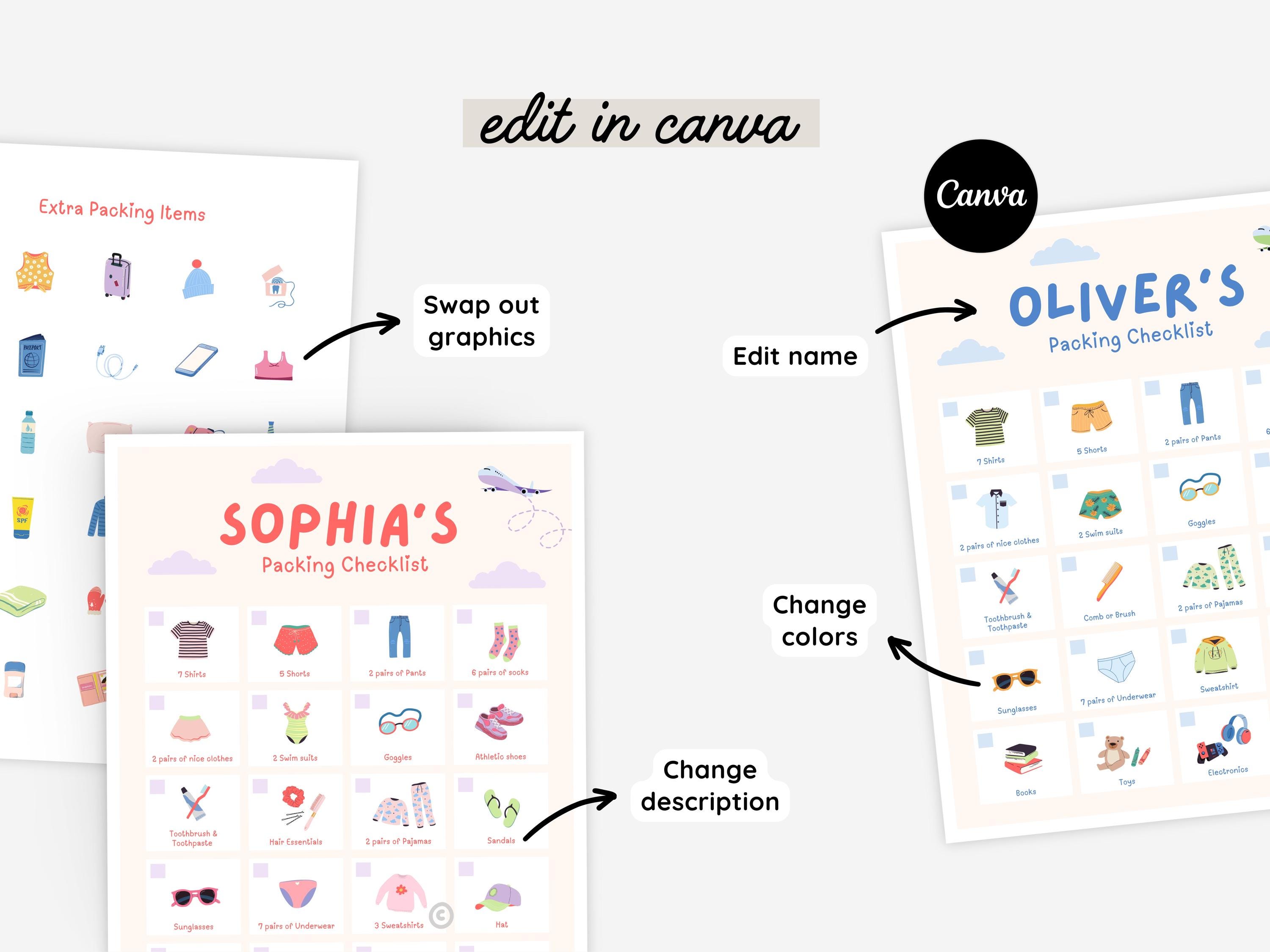 Editable Packing List for Kids Template | Kids Visual Packing List ...