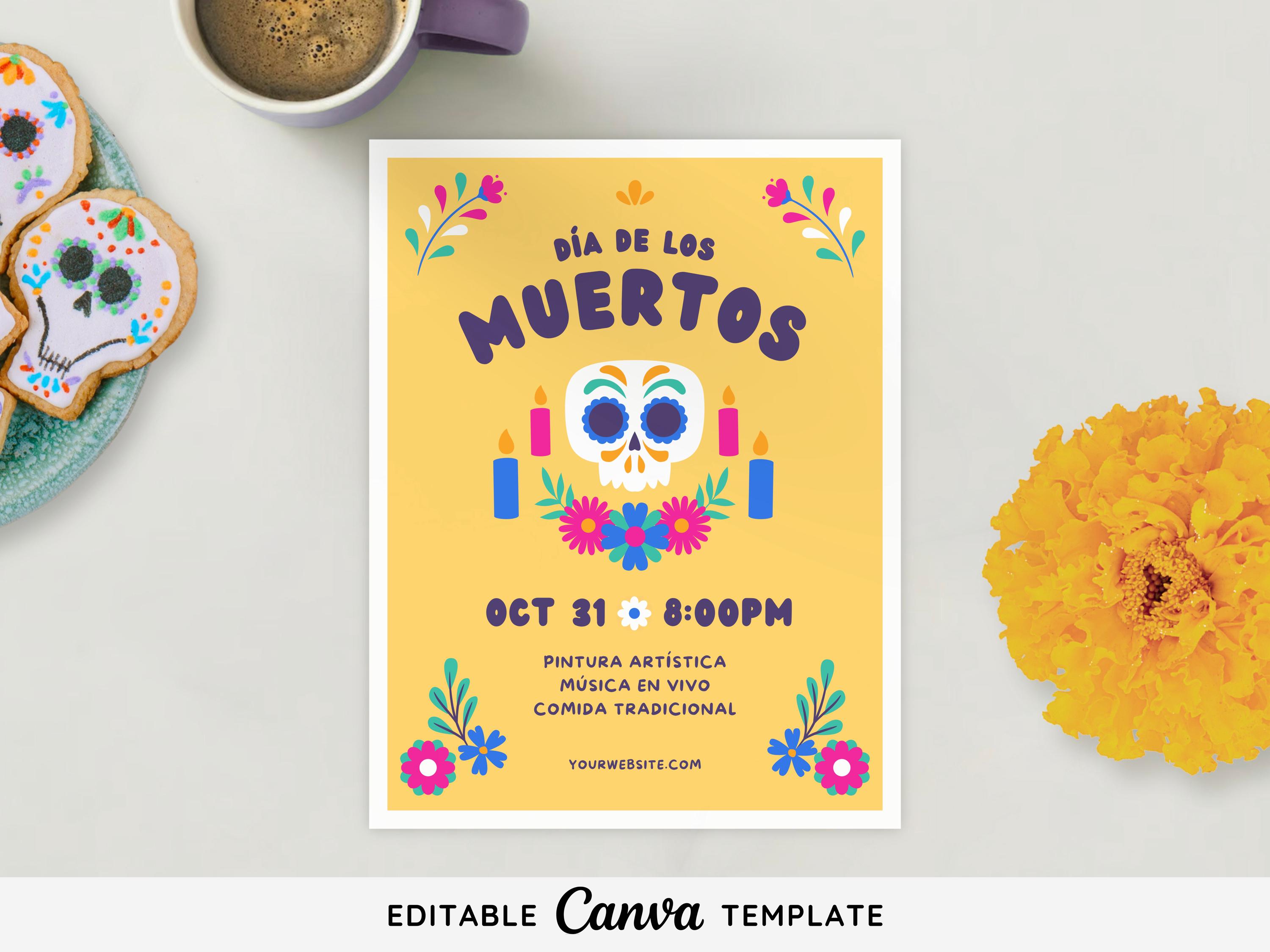Editable Día De Los Muertos Poster Canva Template | Day of the Dead ...