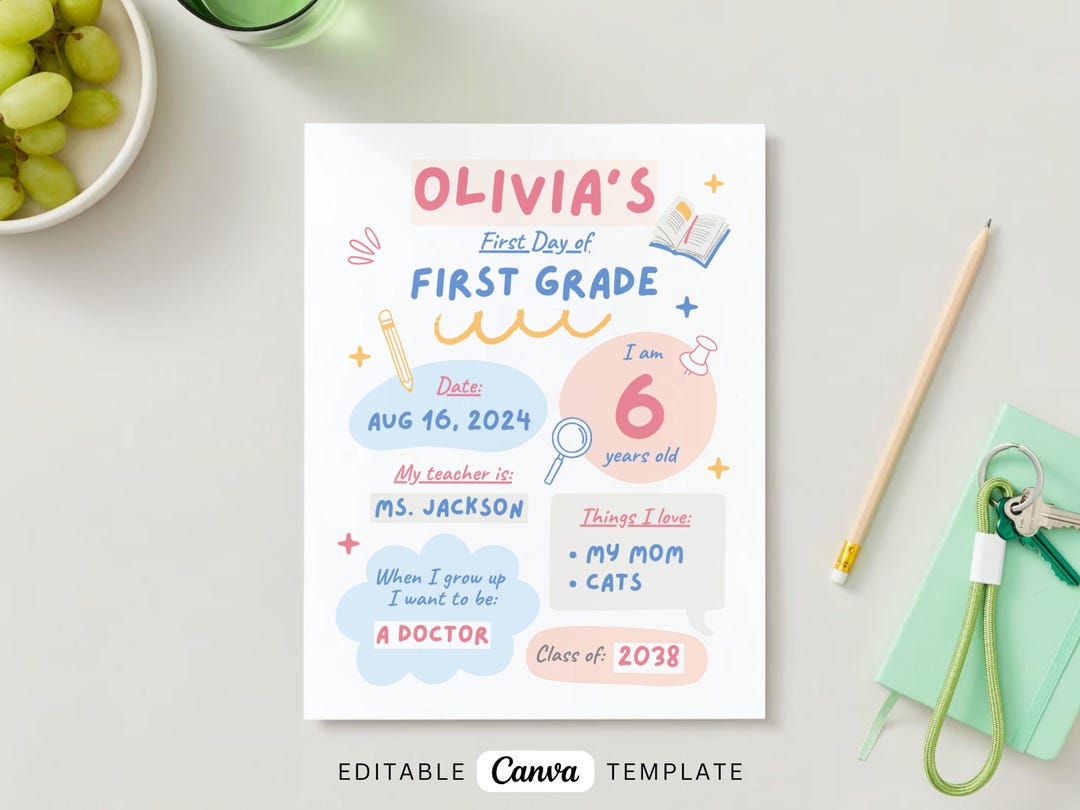Editable First Day of School Sign Canva Template Back to School Sign ...