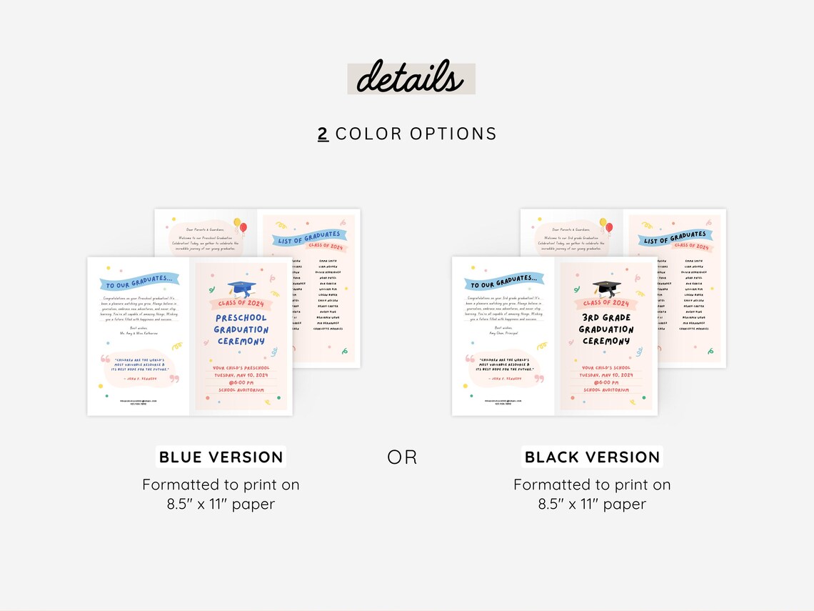 Editable Graduation Program Template | Printable Ceremony Program ...