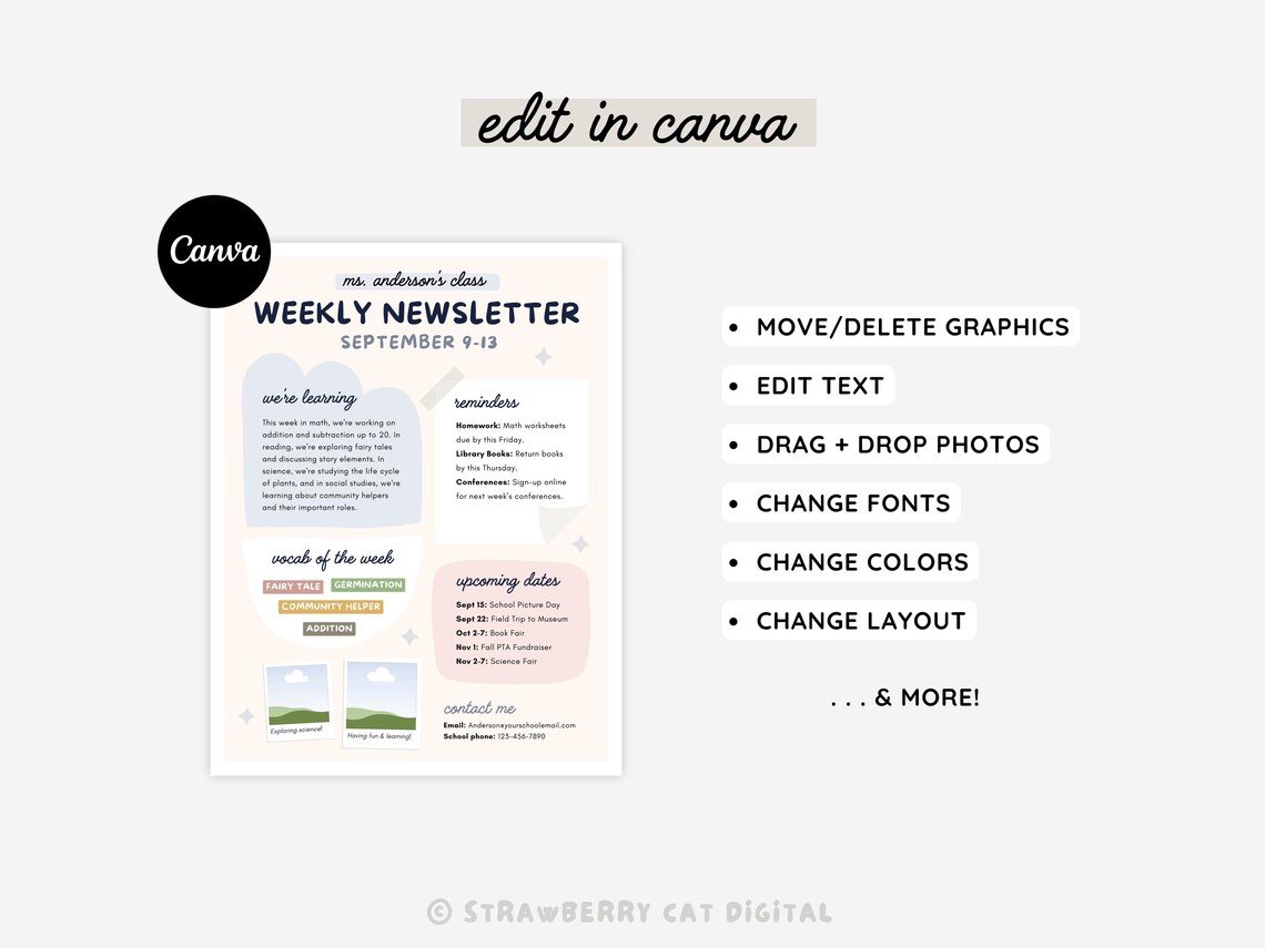 Editable Weekly Newsletter Natural Tones Canva Template | Monthly ...